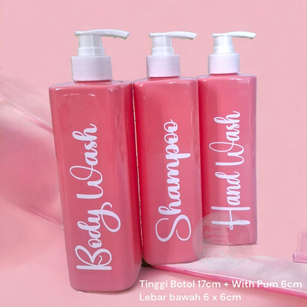 Jual Botol Kotak PINK FULL +Stiker Aesthetic Bottle Minimalist Refill ...