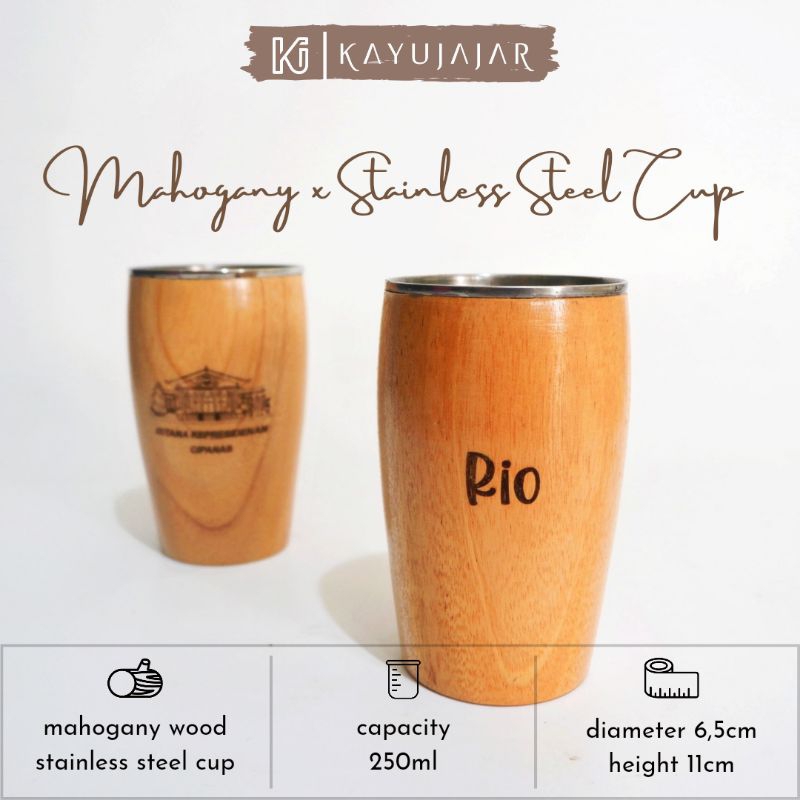 Jual KAYUJAJAR - [FREE GRAFIR] Gelas Kayu Cup Stainless/ Aluminium ...