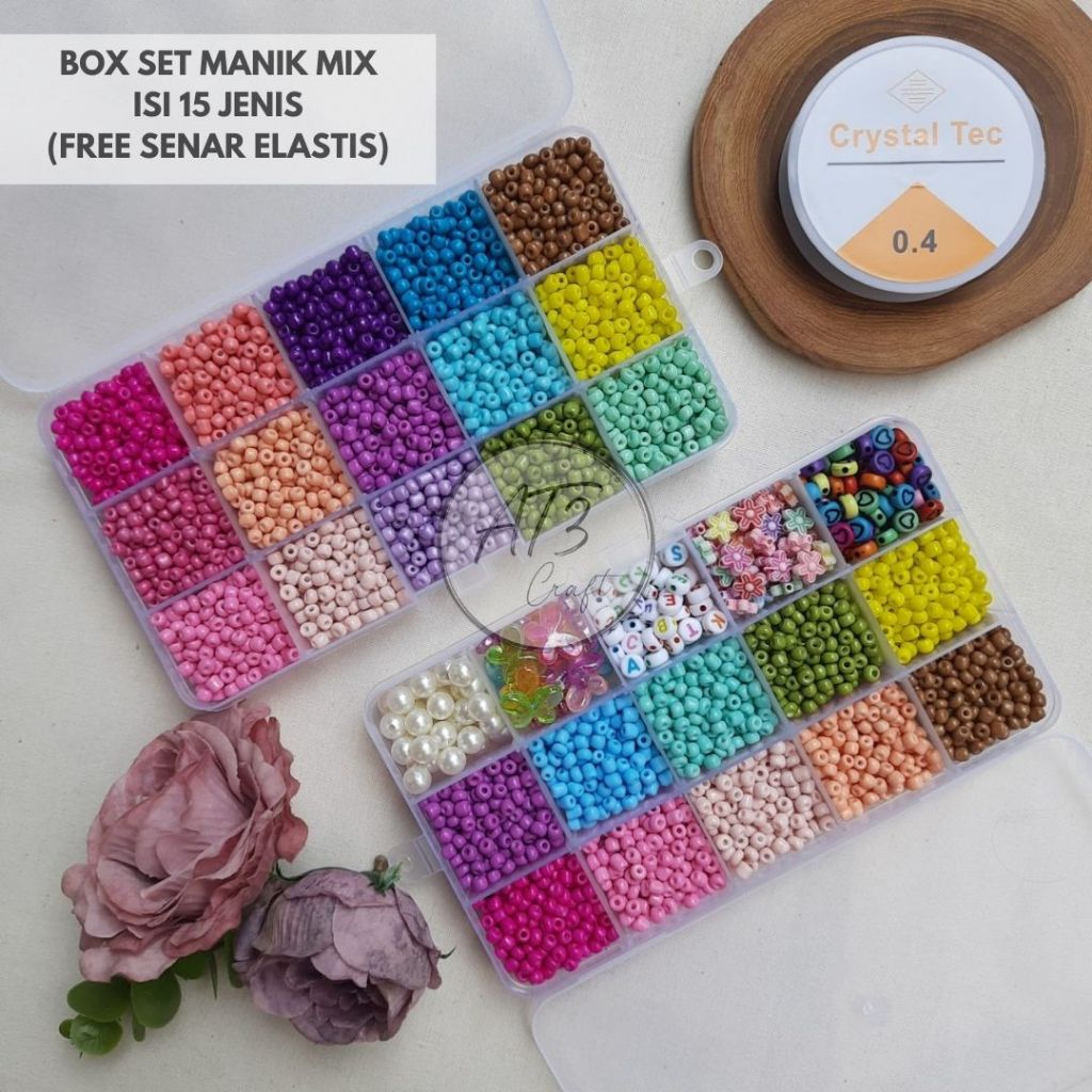 Jual [1 BOX] Set Manik Manik box isi 15 (BONUS Tali Senar Elastis ...