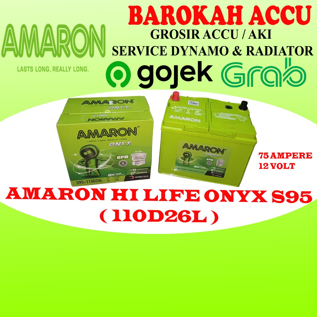 Jual AKI MOBIL AMARON HI LIFE ONYX S95 / 110D26L , 75 AH | Shopee Indonesia