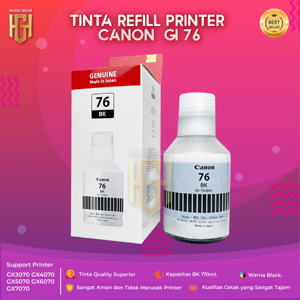 Jual Tinta Canon GI-76 Refill 170ml Black Untuk Printer PIXMA GX3070 ...