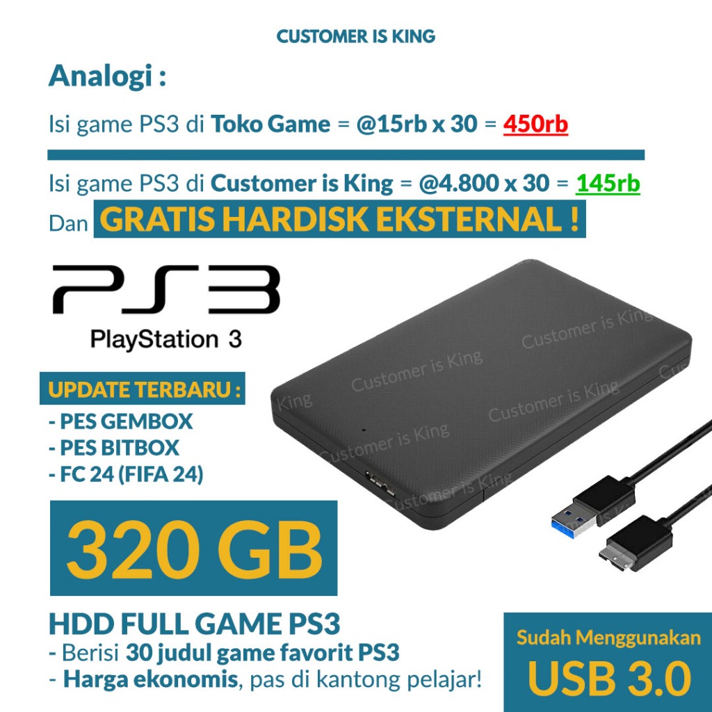 Jual HDD Hardisk Eksternal PS3 Playstation 3 FULLGAME Populer Favorit ...