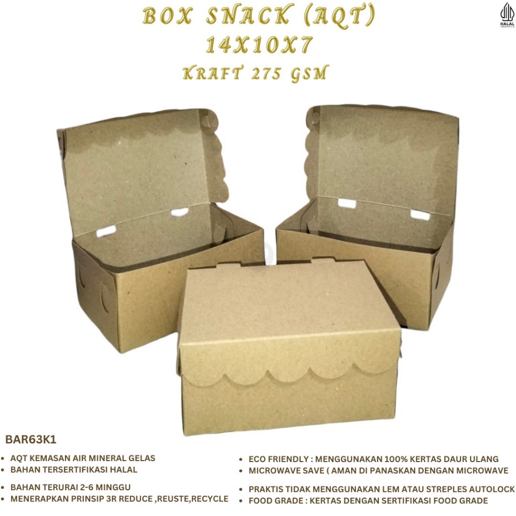 Jual Snack Box 10x14 Dus AQT Kraft Bahan 275 Gsm (BAR63-K1) | Shopee ...