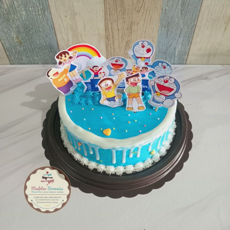 Jual kue ulang tahun doraemon / kue ukang tahun thema biru / kue ulang ...