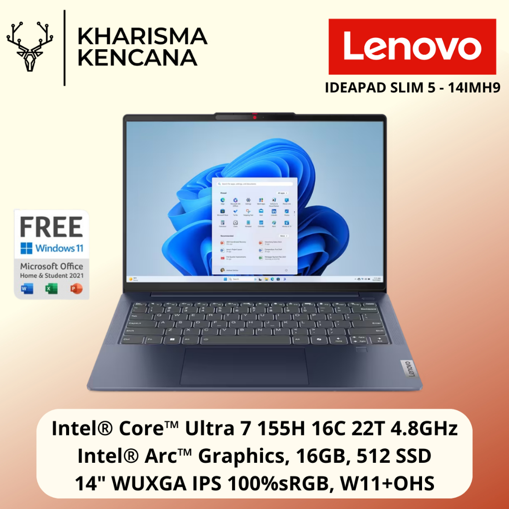 Jual IDEAPAD SLIM 5 14IMH9 2MID 2LID ULTRA 7 155H 16GB 512GB 14"IPS 100%sRGB W11+OHS | Shopee ...