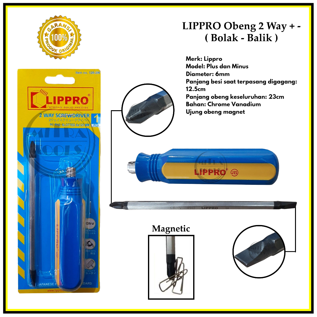 Jual LIPPRO Obeng Plus Minus 2 Way 4" 6x125mm Obeng Bolak Balik Kembang ...