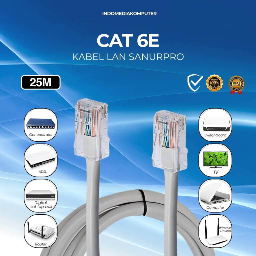 Jual JUAL KABEL LAN CAT 6E SIAP PAKAI 25m | Shopee Indonesia