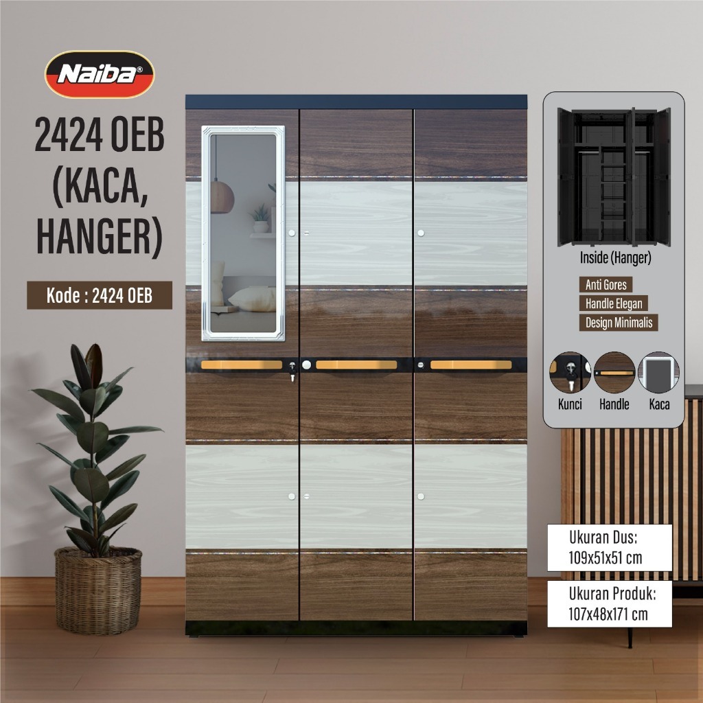 Jual lemari pakaian plastik naiba fit mega jumbo model gantungan + cermin type minimalis | type ...