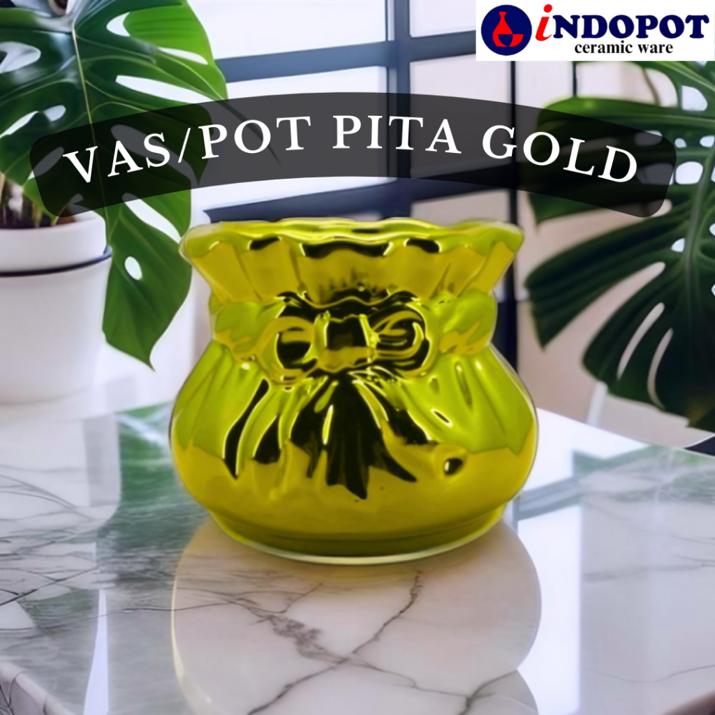 Jual Vas Pot Keramik Model Pita Gold bisa untuk dekorasi rumah berbagai ...