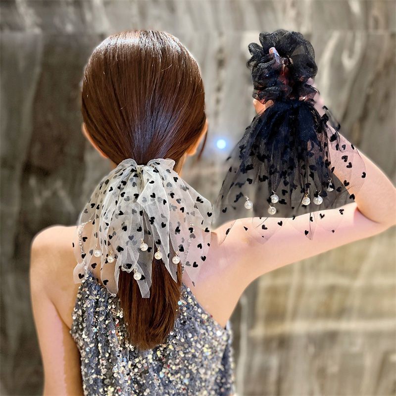 Jual Ikat Rambut Pita Mutiara Renda Gaya Korea Motif Love Scrunchie ...