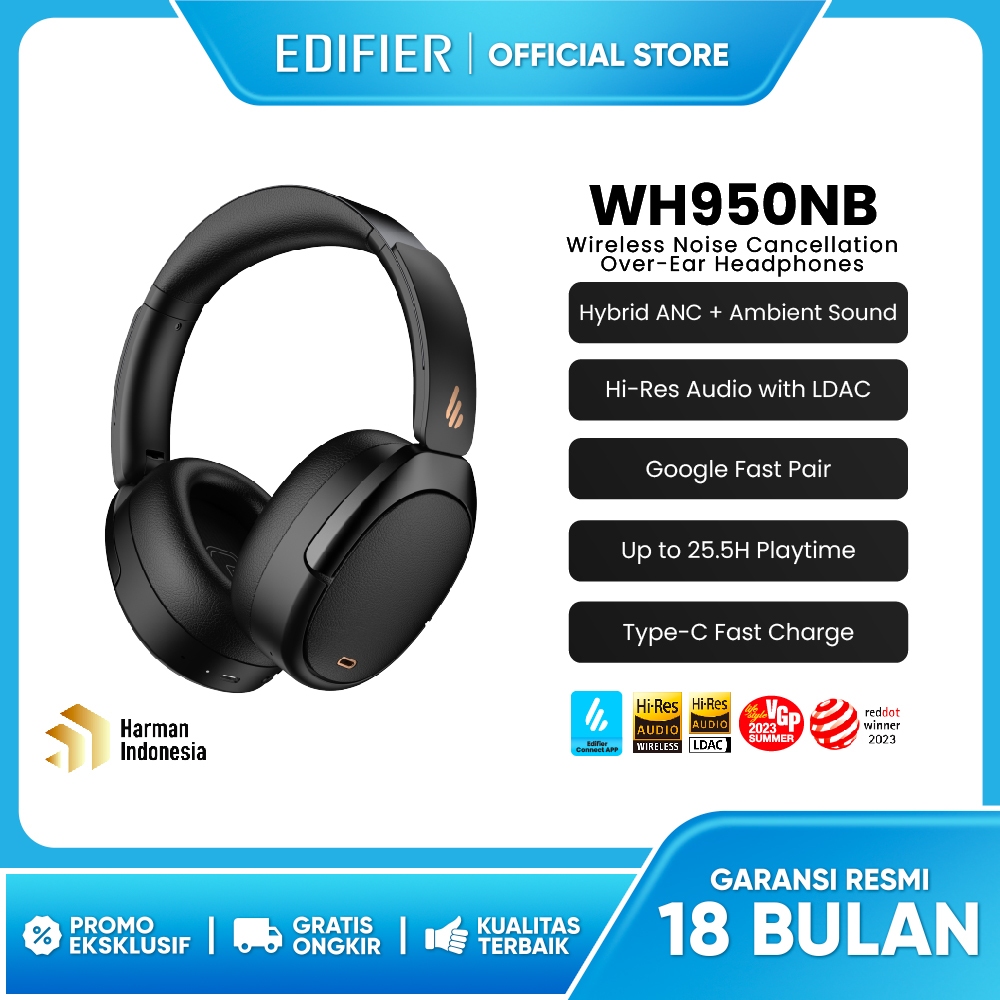 Jual Edifier WH950NB Wireless Noise Cancellation Over-Ear Headphones ...