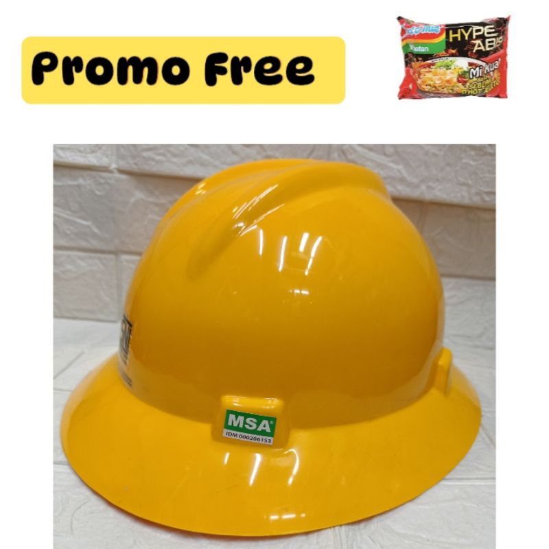 Jual Helm Proyek MSA Bulat Full Brim + Fastrek Kuning | Shopee Indonesia
