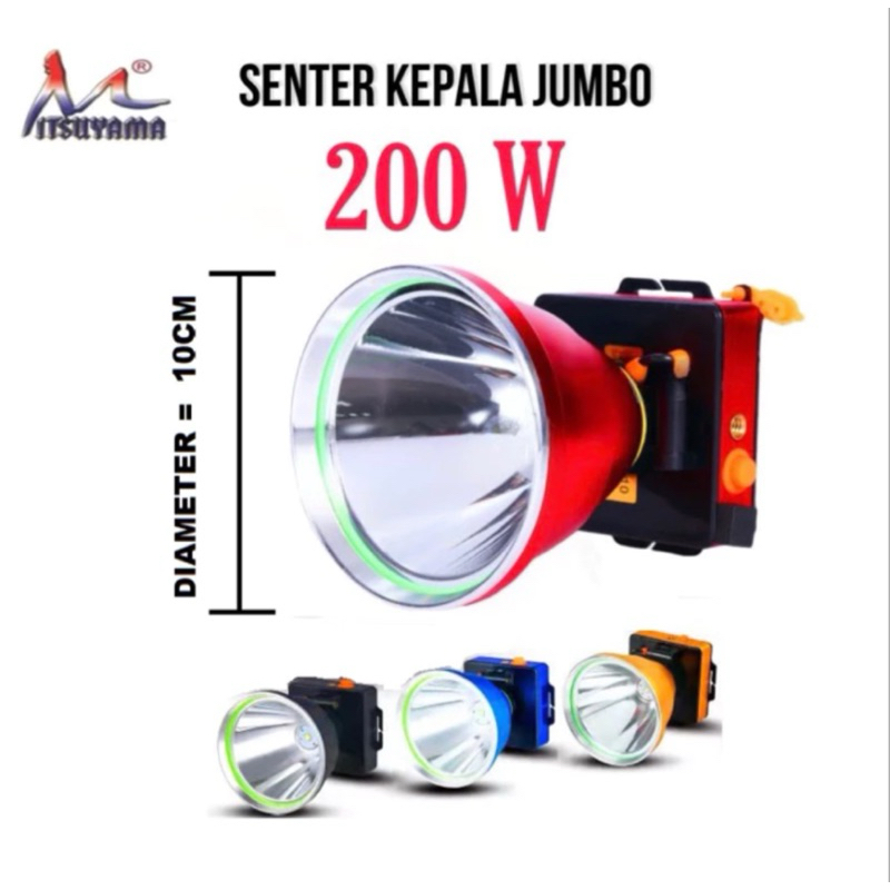 Jual Senter Kepala Besar Jumbo 200W LED Super Terang Mitsuyama | Shopee ...