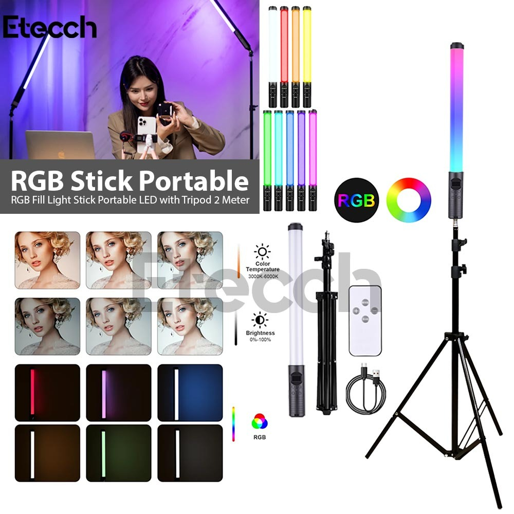 Jual RGB Fill Light Stick Portable LED Plus Tripod Stand 2 Meter ...