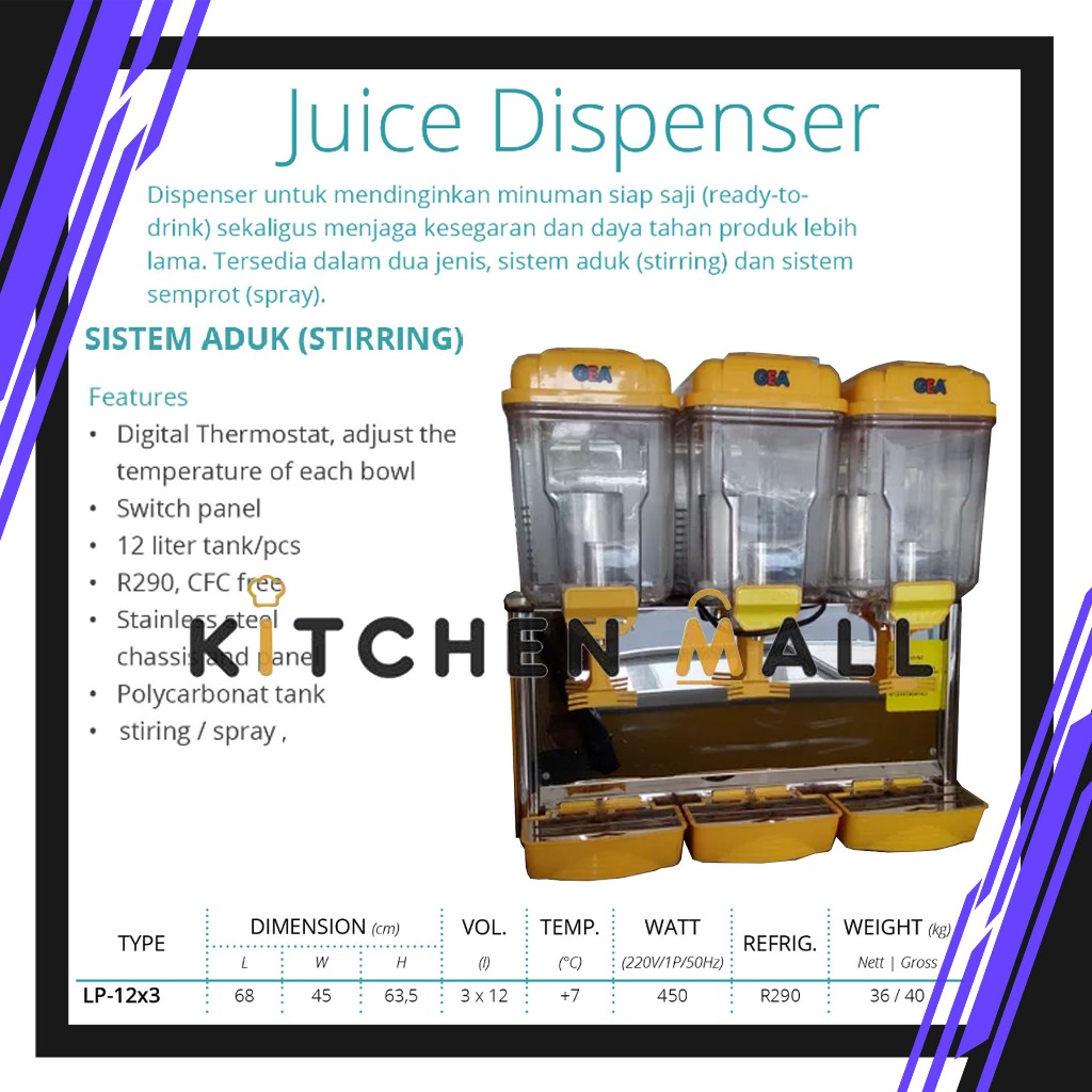 Jual GEA LP-12x3 Juice Dispenser / Jus Dispenser 3 Tabung Sistem Aduk ...