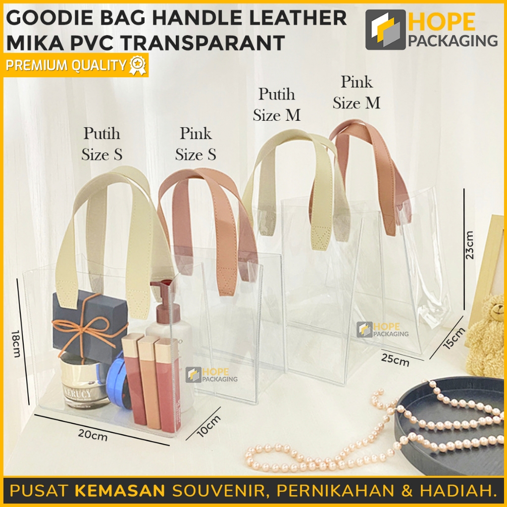 Jual [GROSIR] Tas Pvc Transparan / Goodie Bag Handle Leather Mika ...