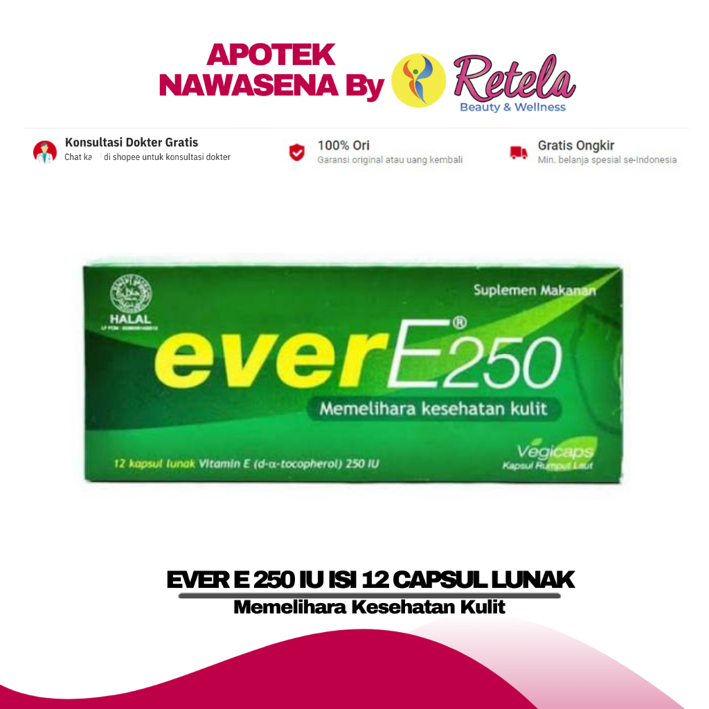 Jual EVER E 250 IU ISI 12 CAPSUL LUNAK / MEMELIHARA KESEHATAN KULIT ...