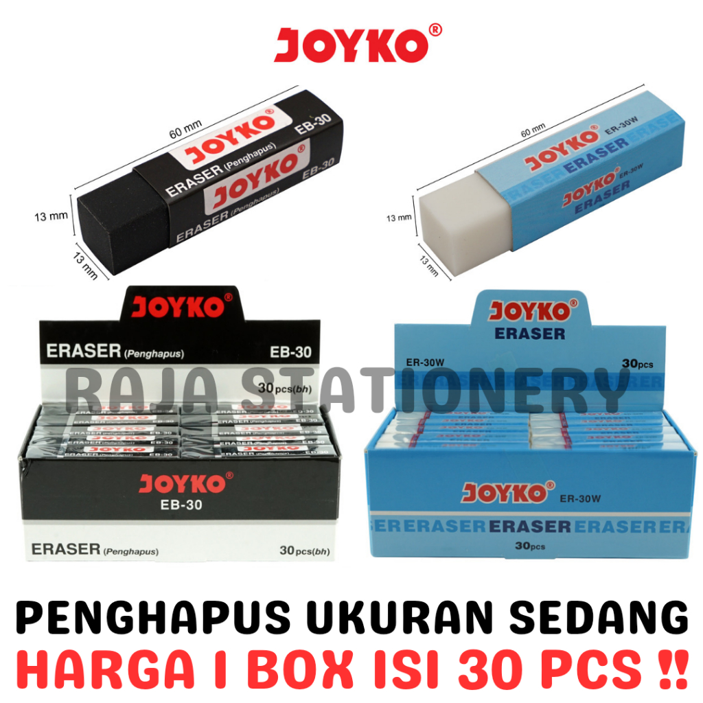 Jual JOYKO ERASER BLACK WHITE PENGHAPUS JOYKO PANJANG PUTIH HITAM ER-30W EB-30 [30PCS] | Shopee ...