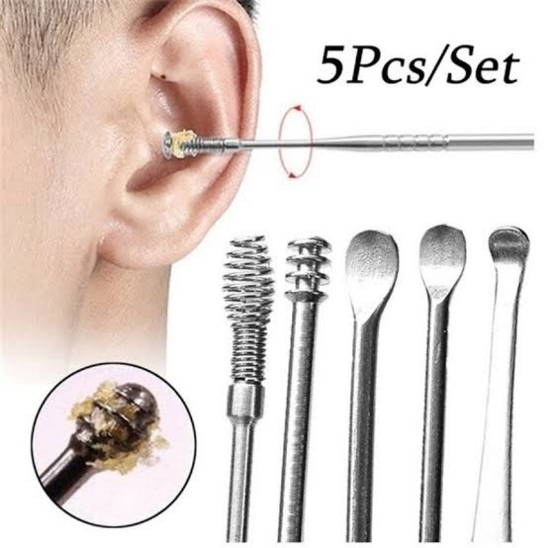 Jual Korek Telinga Set 5 in 1 Alat Pembersih Kotoran Telinga Stainless ...