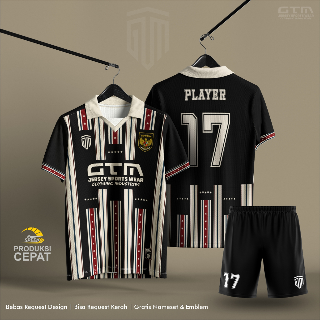 Jual JERSEY BOLA FUTSAL HITAM CREAM KERAH RETRO ~ FREE CUSTOM DESIGN ...