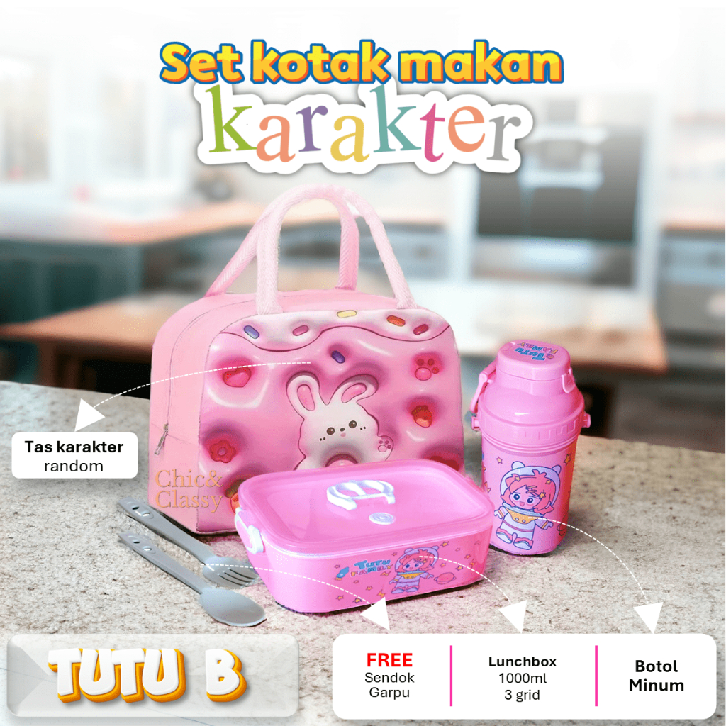 Jual TUTU SERIES B || Kotak Makan Lunch Box Botol Minum Tas Bekal Sendok Garpu Bekal Anak ...