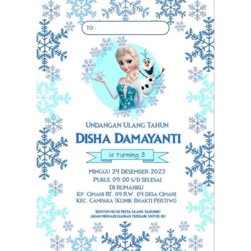 Jual Undangan Ulang Tahun custom tema Frozen 3 / Birthday Invitation ...
