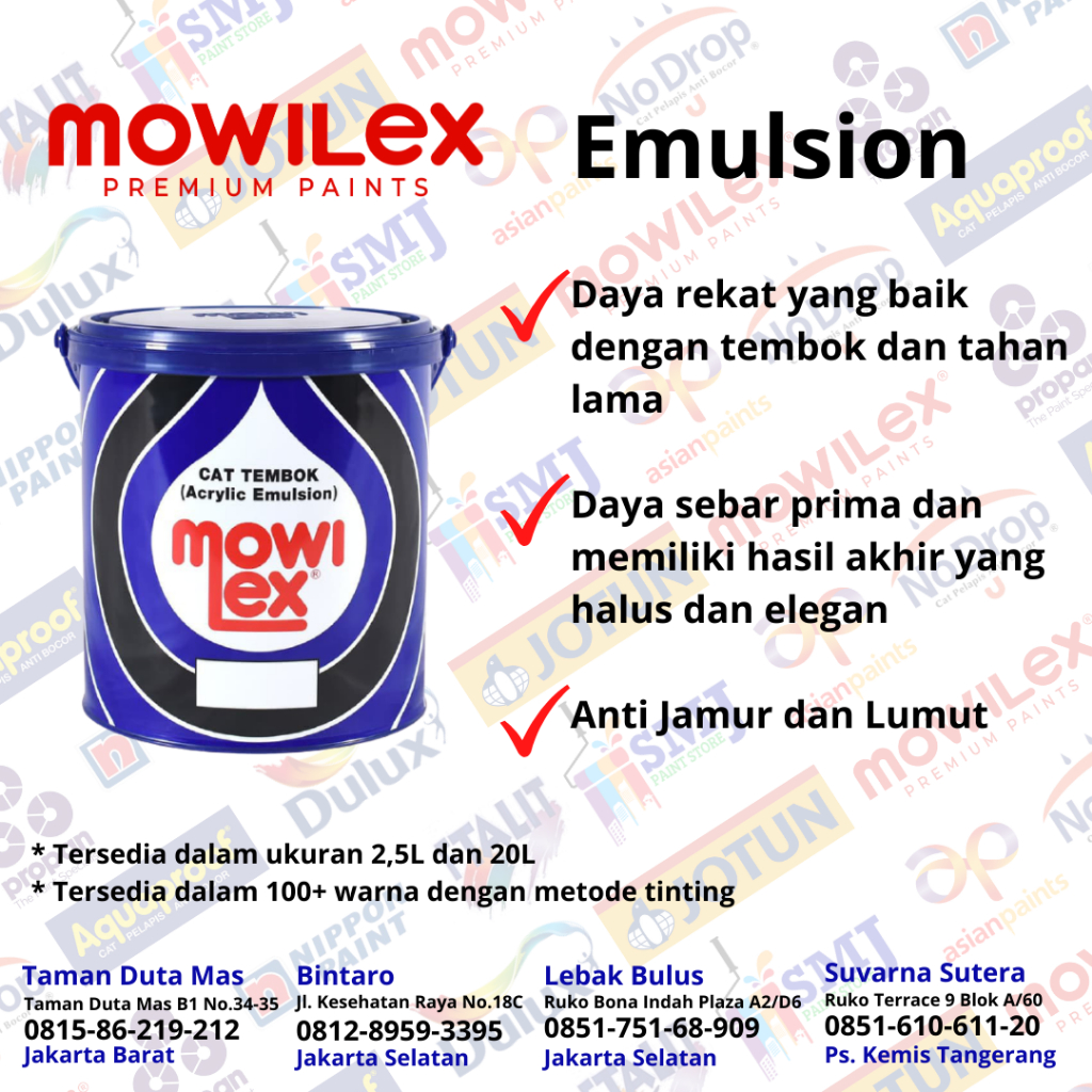 Jual CAT TEMBOK INTERIOR MOWILEX EMULSION TINTING 20 Liter | Shopee ...