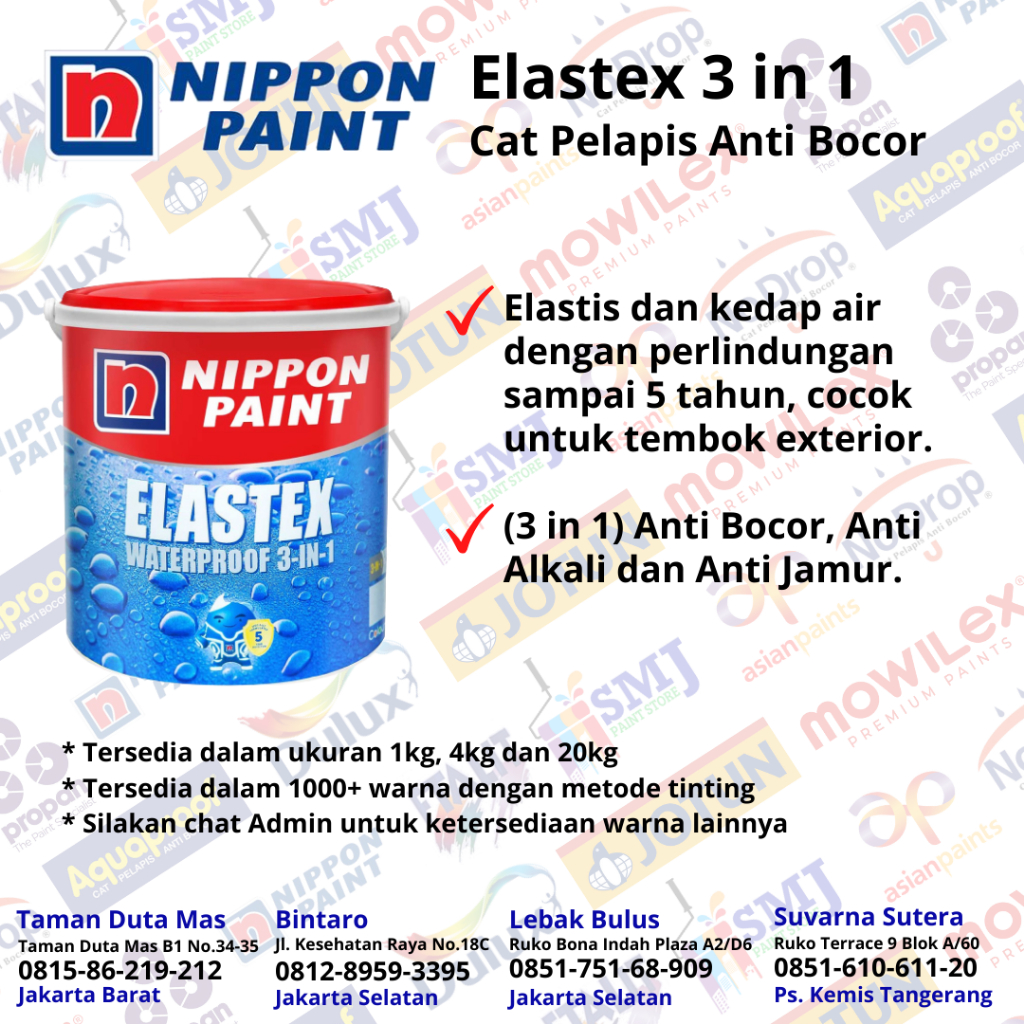 Jual CAT TEMBOK WATERPROOFING ELASTEX 1 KG | Shopee Indonesia