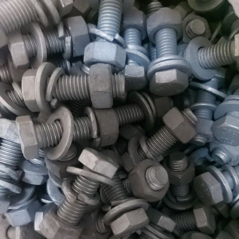 Jual Baut HDG Galvanize M12x40 Full Drat Grade 10.9 Mur Ring Plat Ring ...