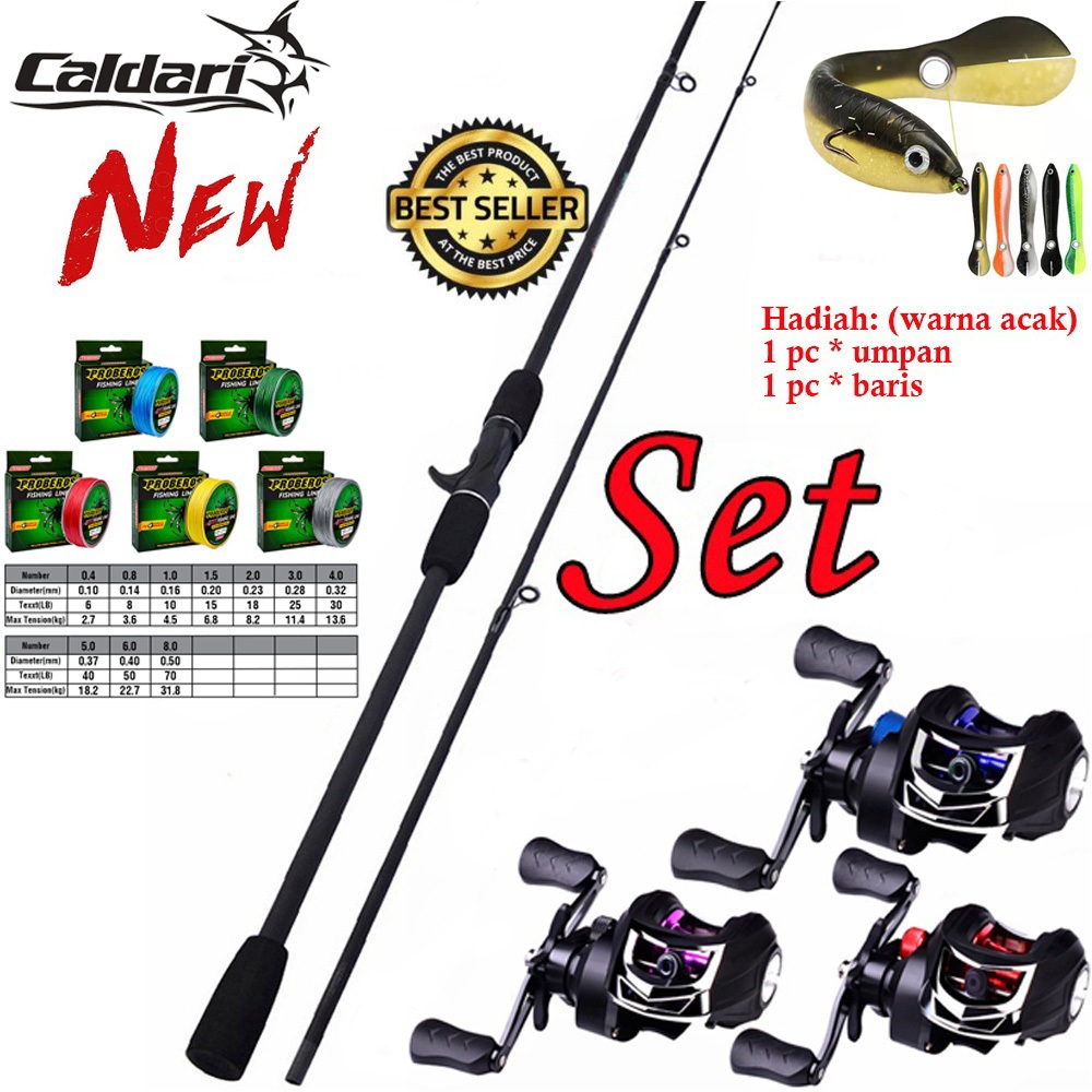 Jual 2025 NEW Joran Pancing Set Carbon Baitcasting Fishing Rod Metal Reel Max Drag 8kg Material ...