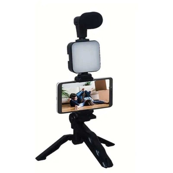 Jual Vlogging KIT Paket Vlog 5in1 AY49 LED Tripod Holder Microphone ...