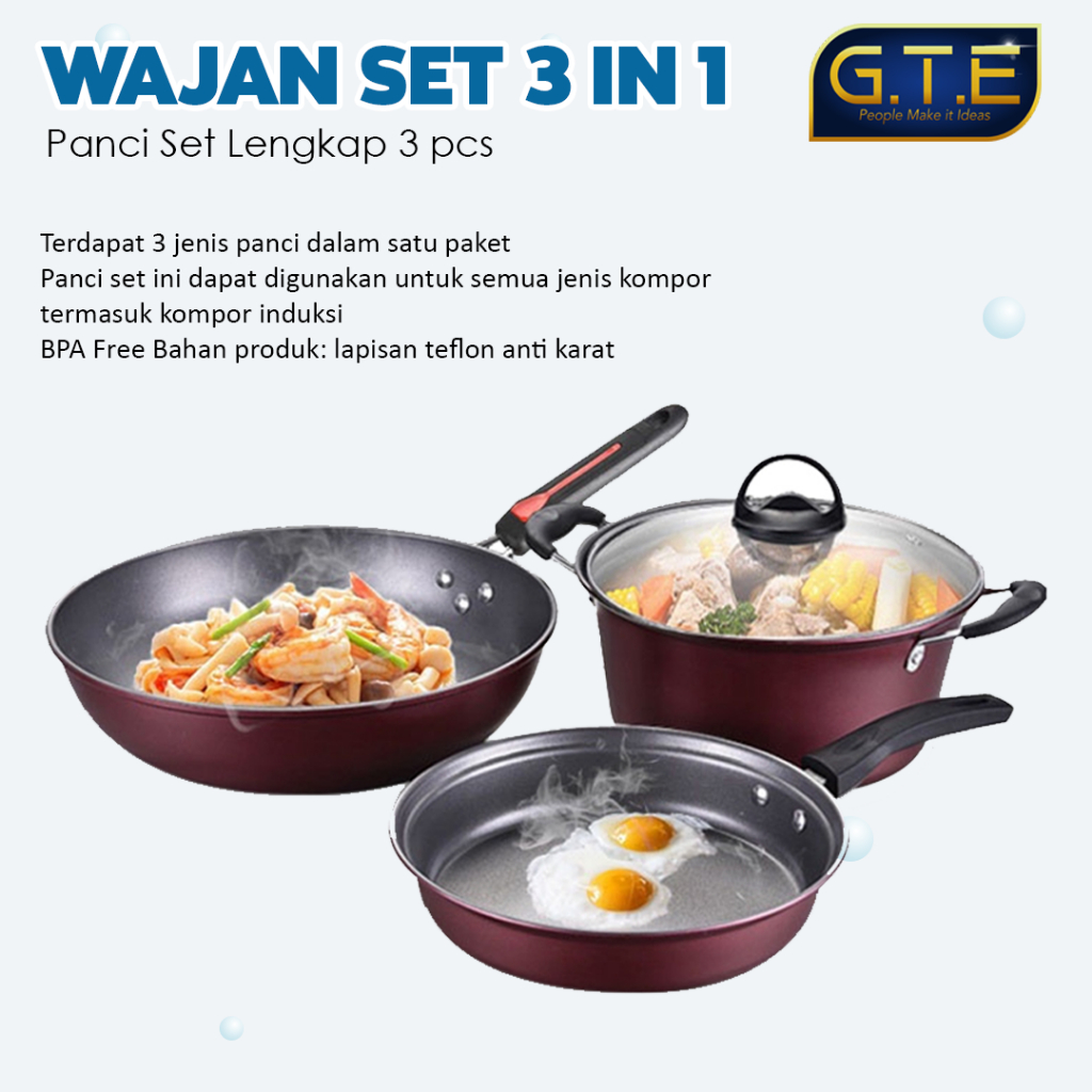 Jual GTE | Panci Wajan Set isi 3pcs / Panci Penggorengan Set | Shopee Indonesia