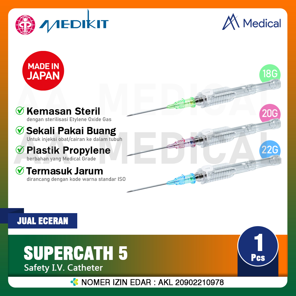 Jual MEDIKIT Supercath 5 IV Catheter Jarum Infus 18G 20G 22G - 22G | Shopee Indonesia