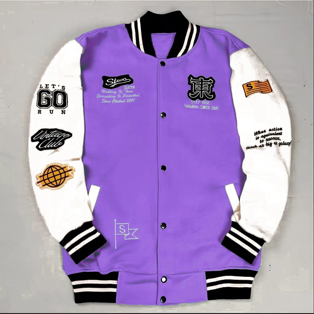 Jual Jaket BASEBALL LILAC Original - Jacket VARSITY UNGU MUDA New ...
