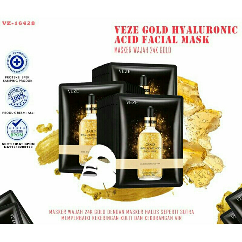 Jual VEZE 24k pure gold hyaluronic acid facial mask masker wajah 24k ...