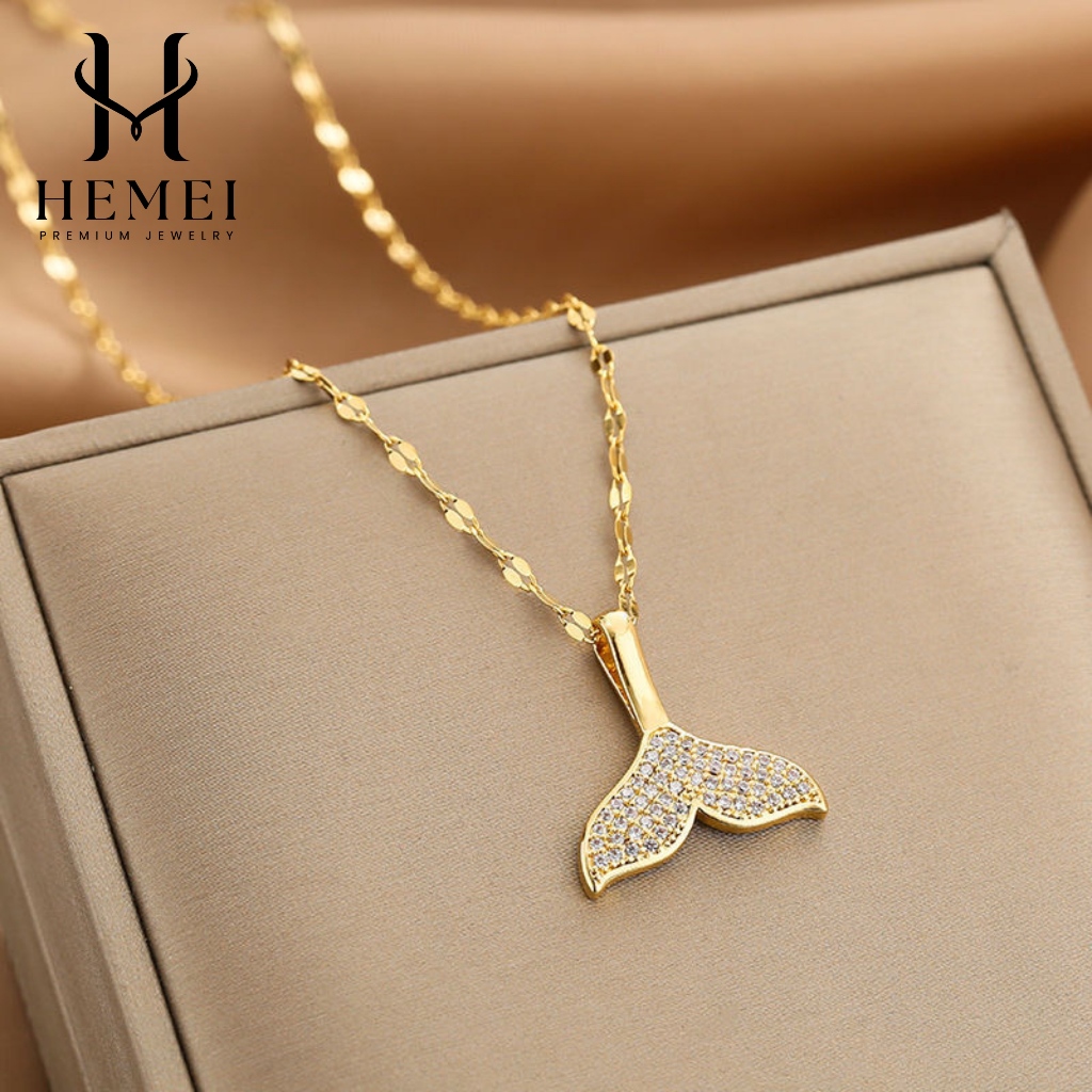 Jual HEMEI H60 KALUNG TITANIUM WANITA SET LIONTIN DOLPHIN GOLD SILVER ...