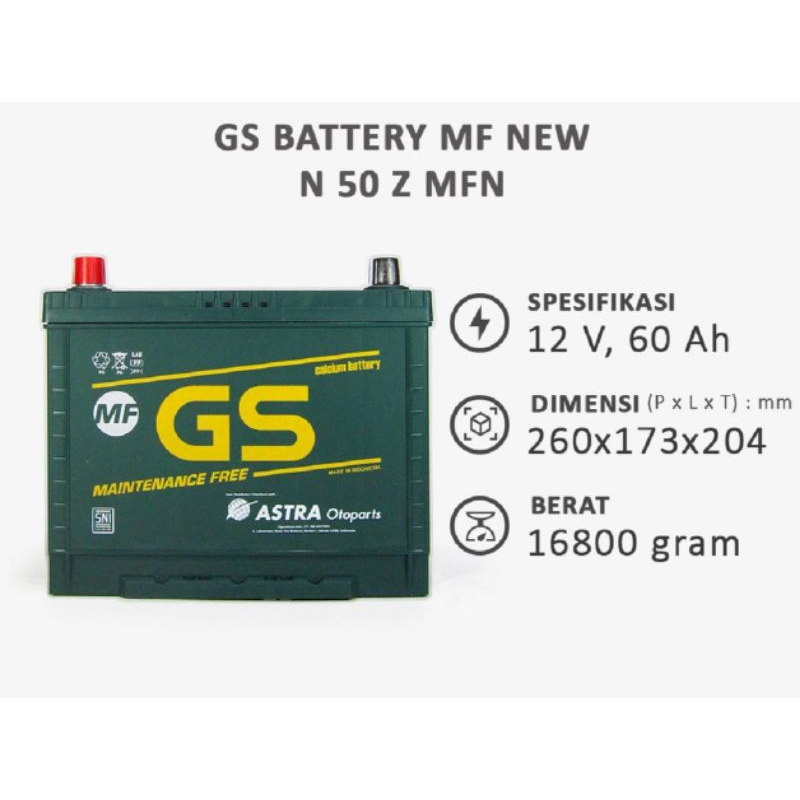 Jual Aki/battery kering GS Astra N50Z (60AH) mobil Toyota kijang grand ...