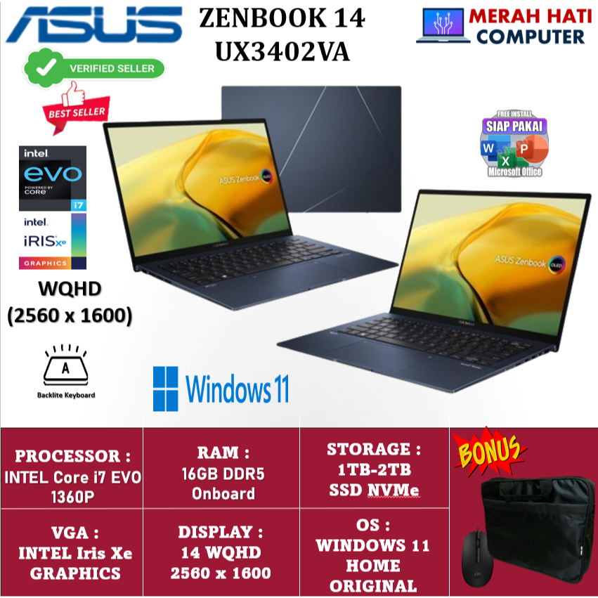 Jual ASUS ZENBOOK 14 UX3402VA Intel EVO i7 1360P RAM 16GB DDR5 2TB SSD ...
