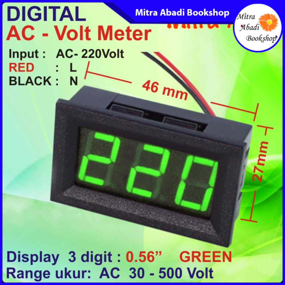 Jual Voltmeter AC 220V 30V-500V 0,56 inch (2 Kabel) + Frame | Shopee ...