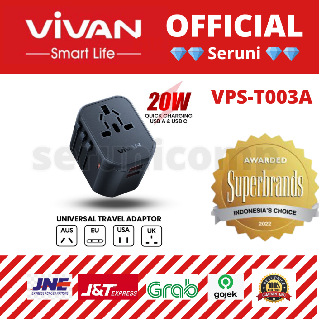 Jual VIVAN VPS-T003A Travel Adapter / Kepala Charger 20W 3 Port USB-C ...