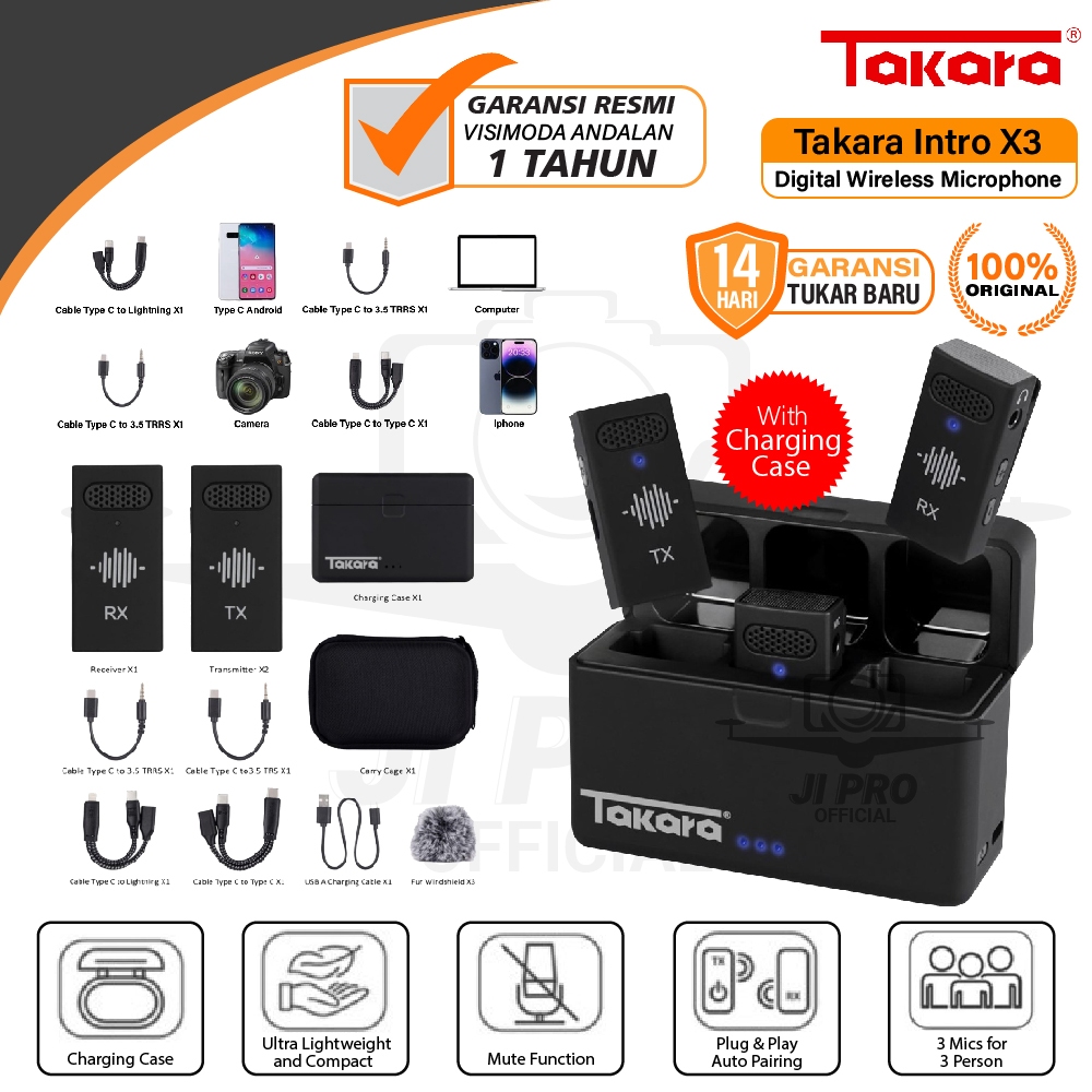 Jual Takara Intro X3 Digital Wireless Mic Microphone with Charging Case ...