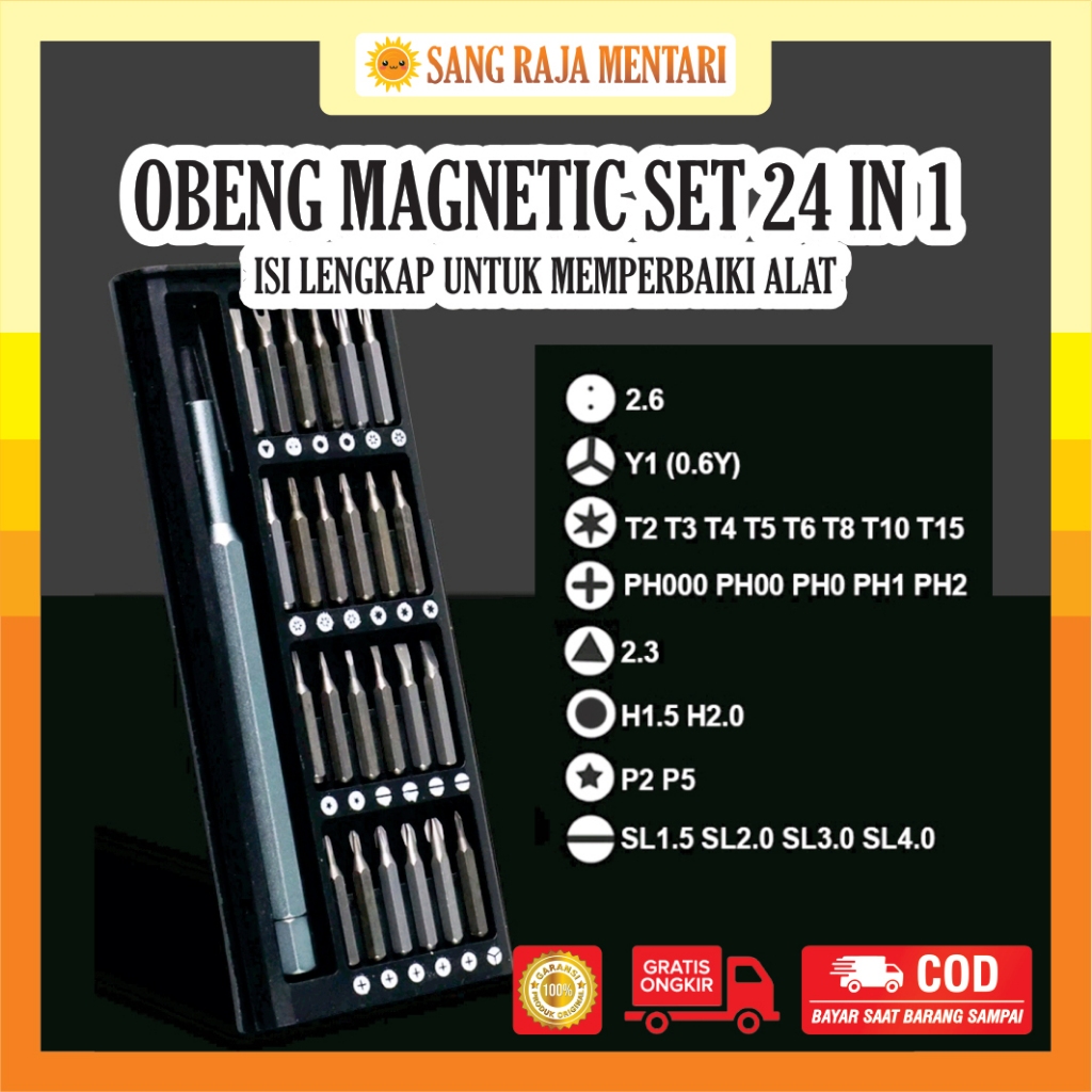 Jual Obeng Magnetic Set isi 24 in 1 | Obeng Premium Pas di Saku ...