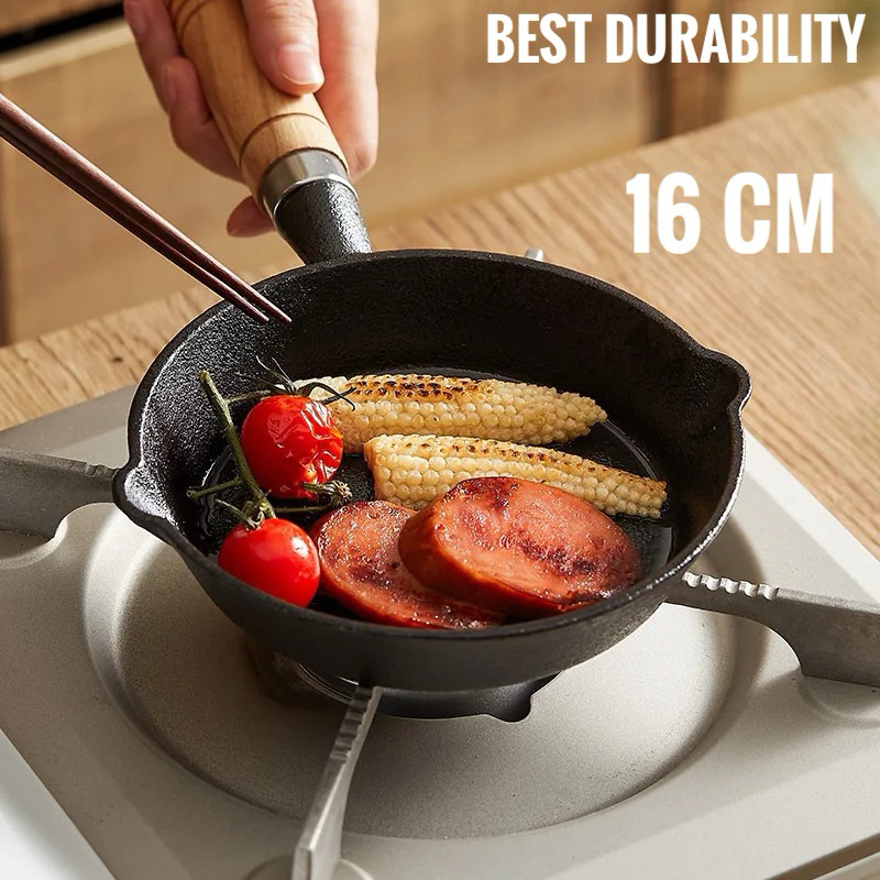 Jual Panci Wajan Cast Iron 16 Cm Wooden handle Pegangan kayu Solid ...