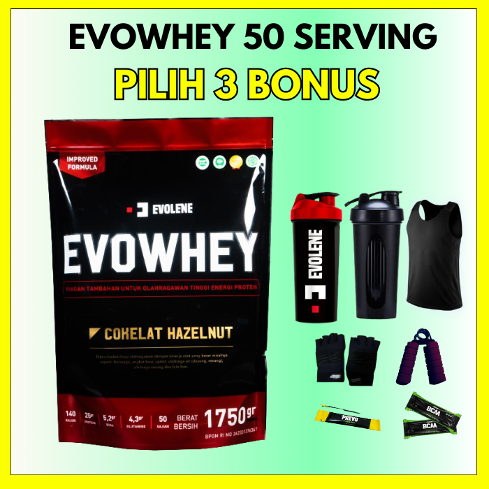 Jual EVOWHEY 50 SERVING EVOLENE ORI BPOM WHEY SUSU FITNESS HALAL WHEY ...