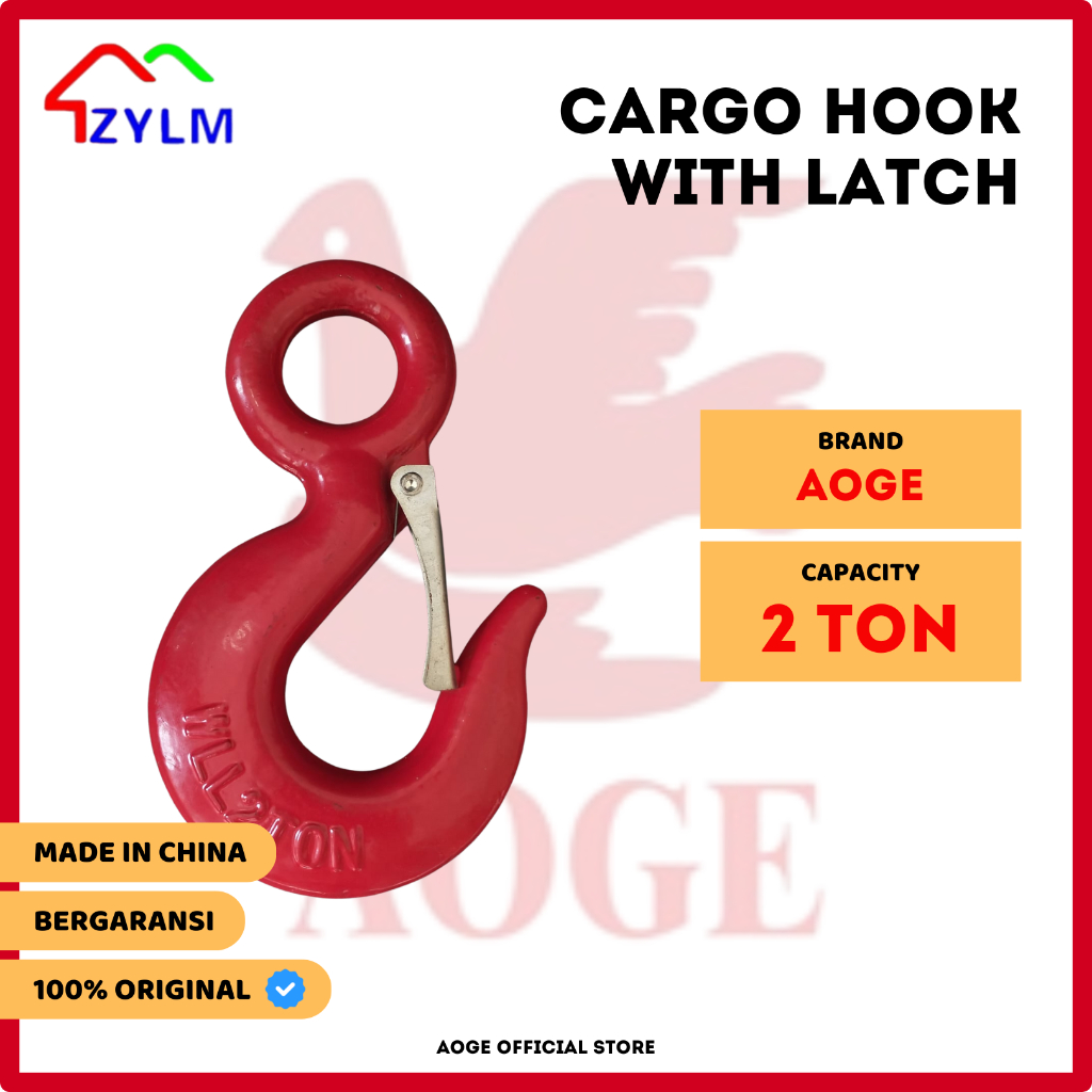 Jual AOGE Cargo Hook / Eye Hook with Latch 2 Ton - Hook Cantolan Katrol ...
