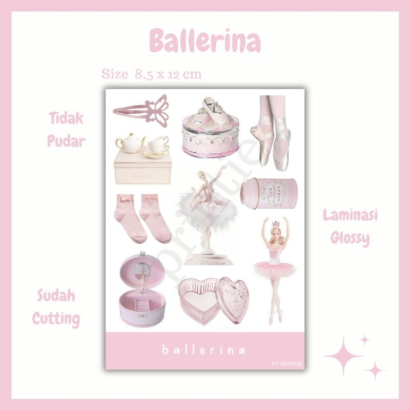 Jual [1 lbr] kisscut stiker sheet aesthetic deco tema ballerina, pink ...
