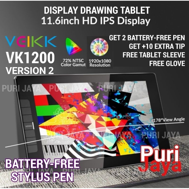 Jual VEIKK VK1200V2 VK1200 V2 Drawing Tablet Graphic Monitor Passive ...