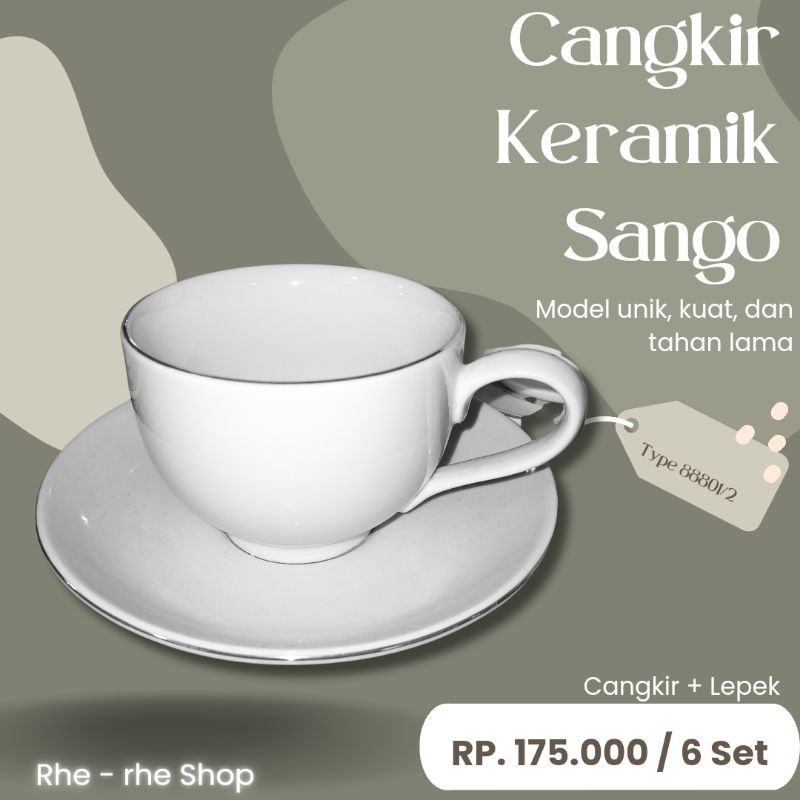 Jual Cangkir SANGO warna putih 12 pcs/set (6 cangkir + 6 lepek ...