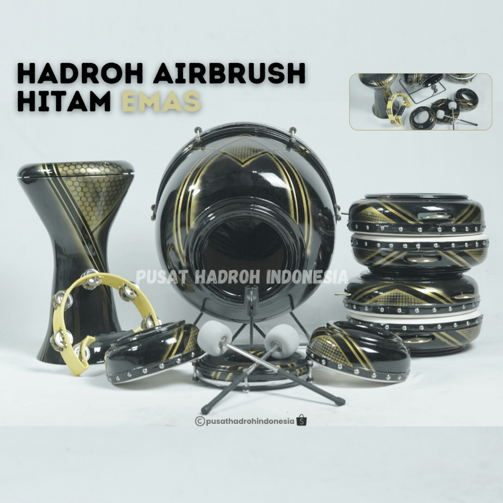 Jual Hadroh Fullset Standard Lengkap 9 Alat Motif Airbrush Hitam Emas ...