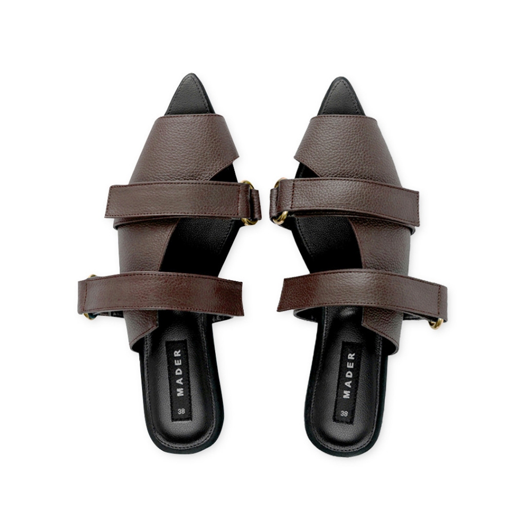 Jual Open Toe Mules Double Straps - Dark Brown | Shopee Indonesia